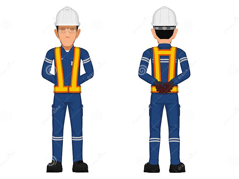 Set of Construction Worker in the Position of Parade Rest Stock Vector ...