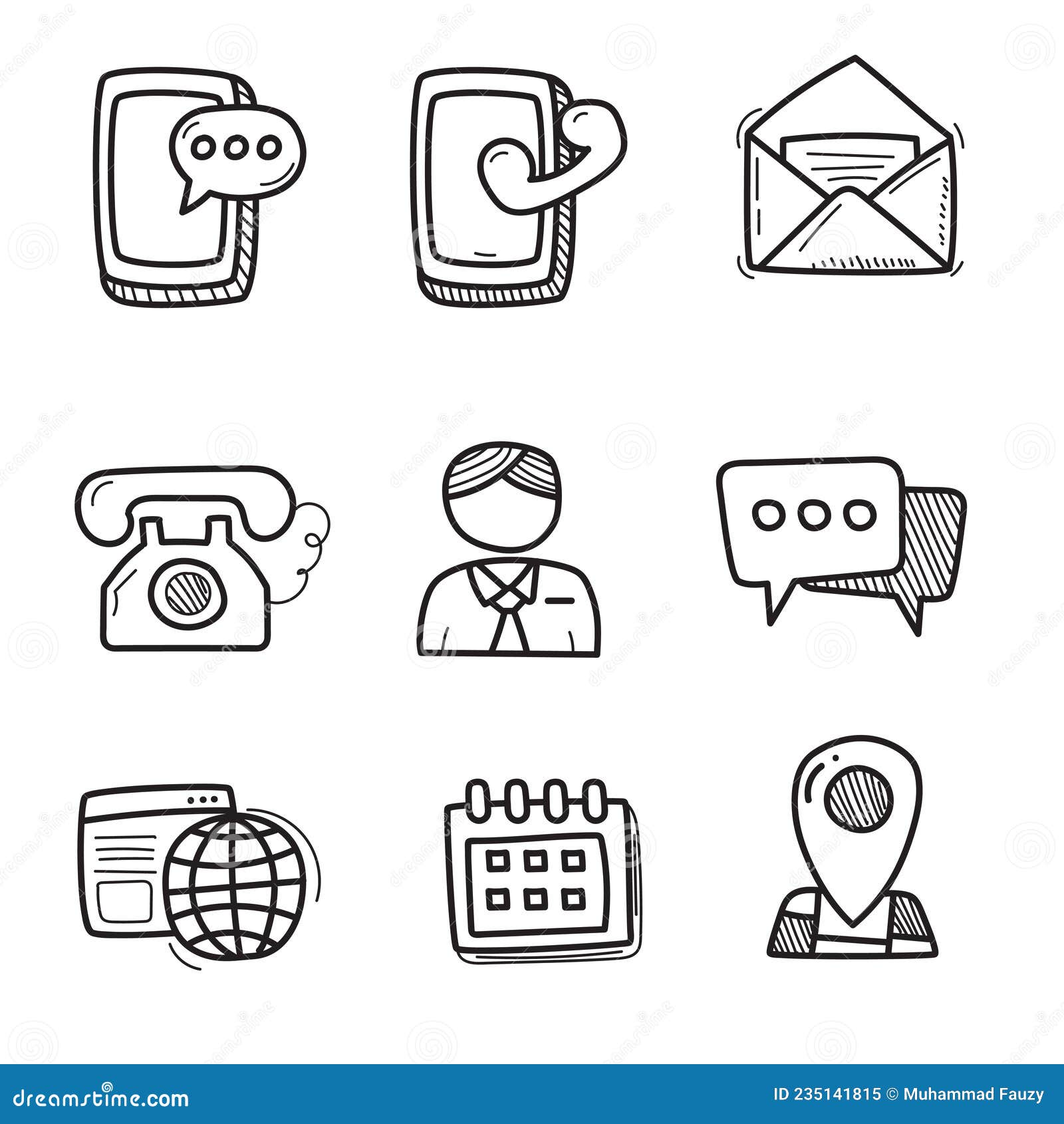 Set of Contact Icon in Doodle Drawing Style Stock Vector - Illustration ...
