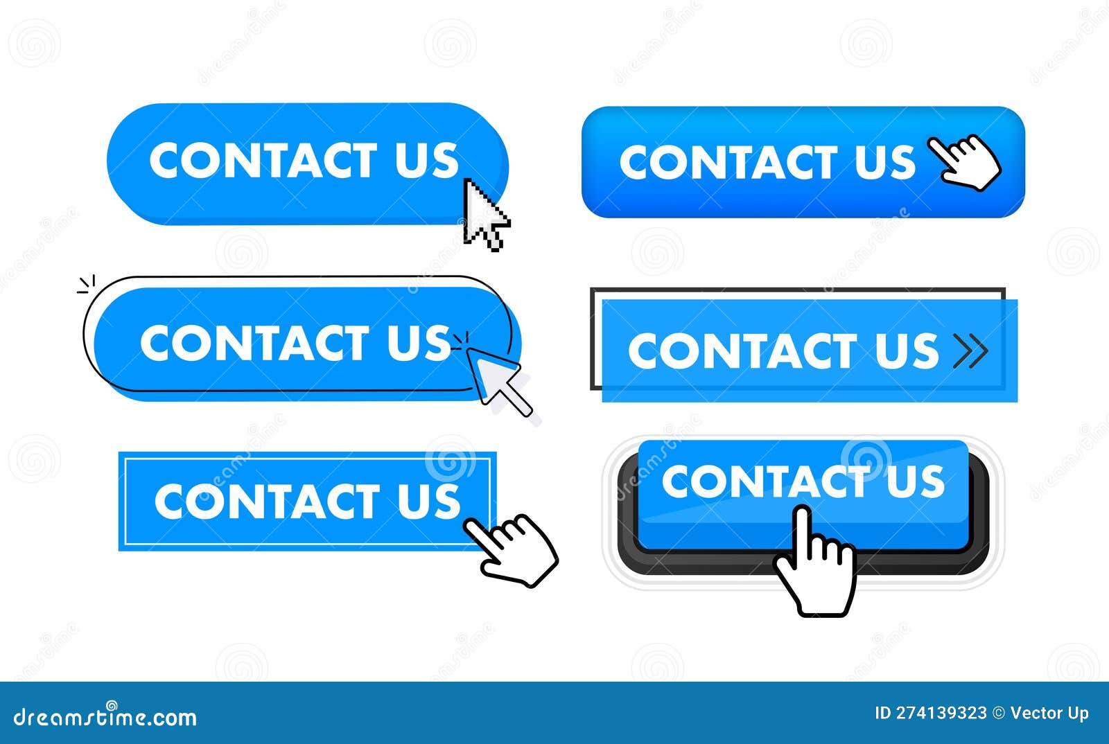 Set of Contact Us Button. Hand Pointer Clicking Stock Illustration ...