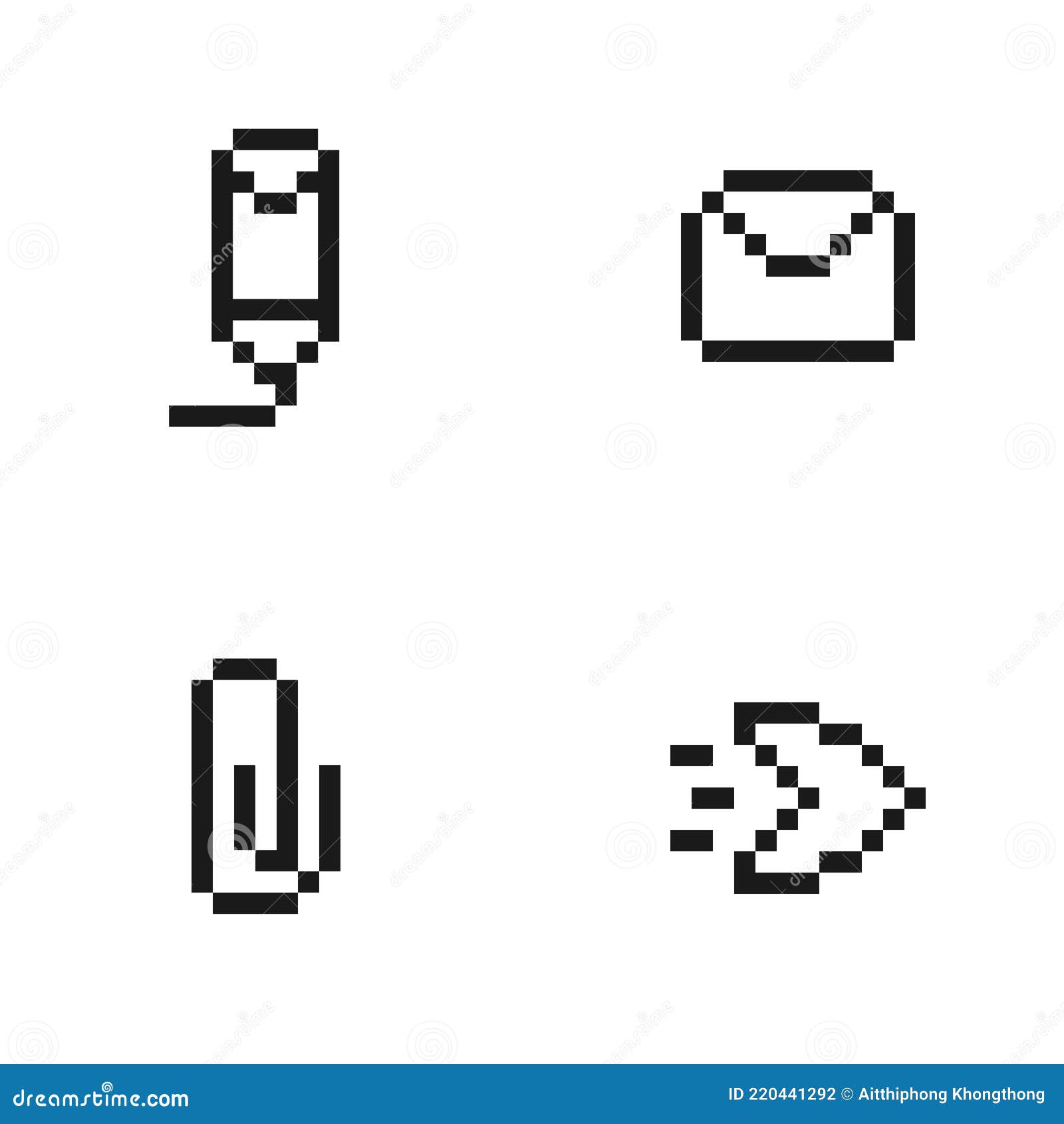 Set Of Contact Us Icon. Black And White Email Icon Pixel Art Collection ...