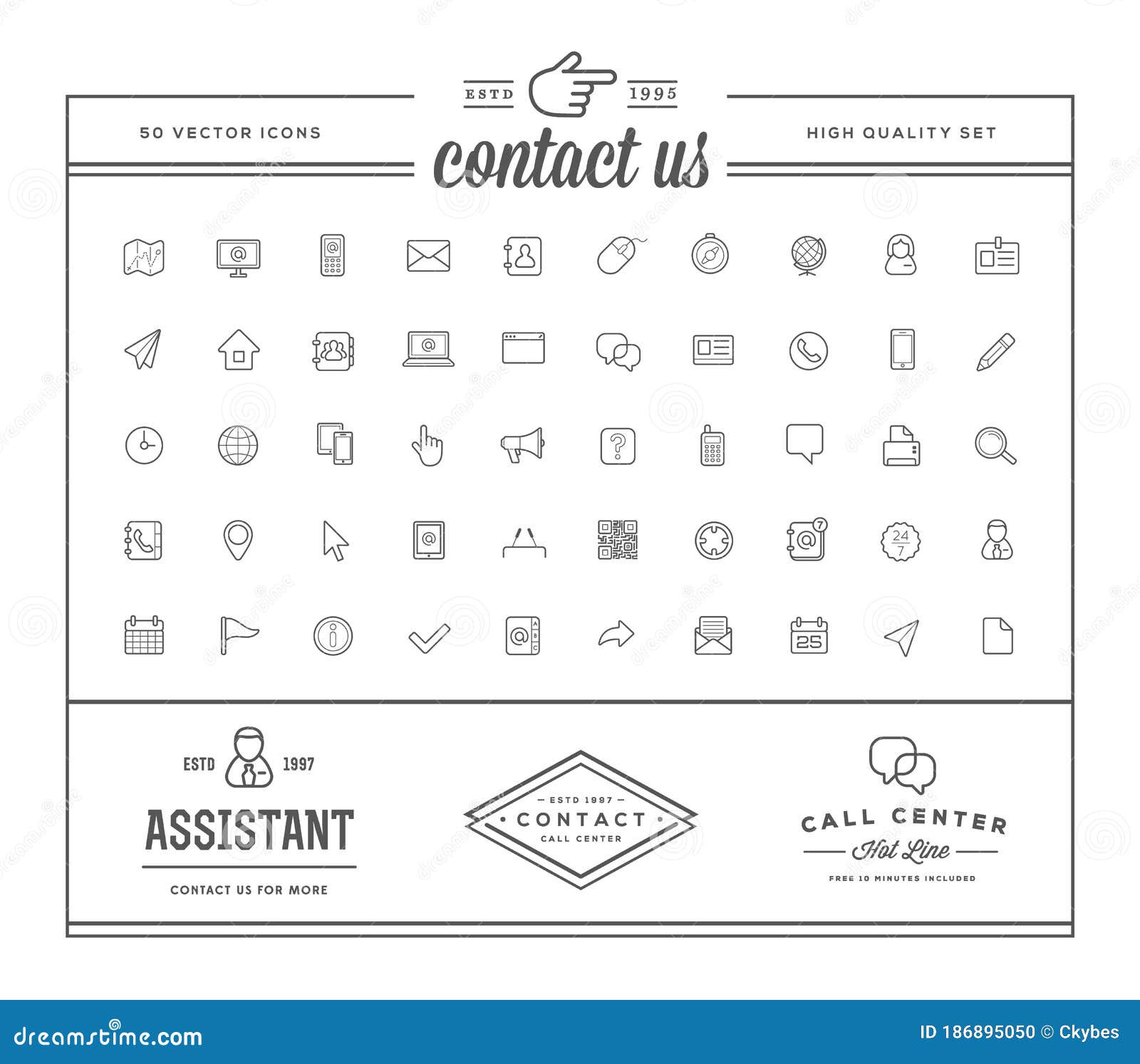 Set of Contact Us Service Elements and Assistance Support Stock ...