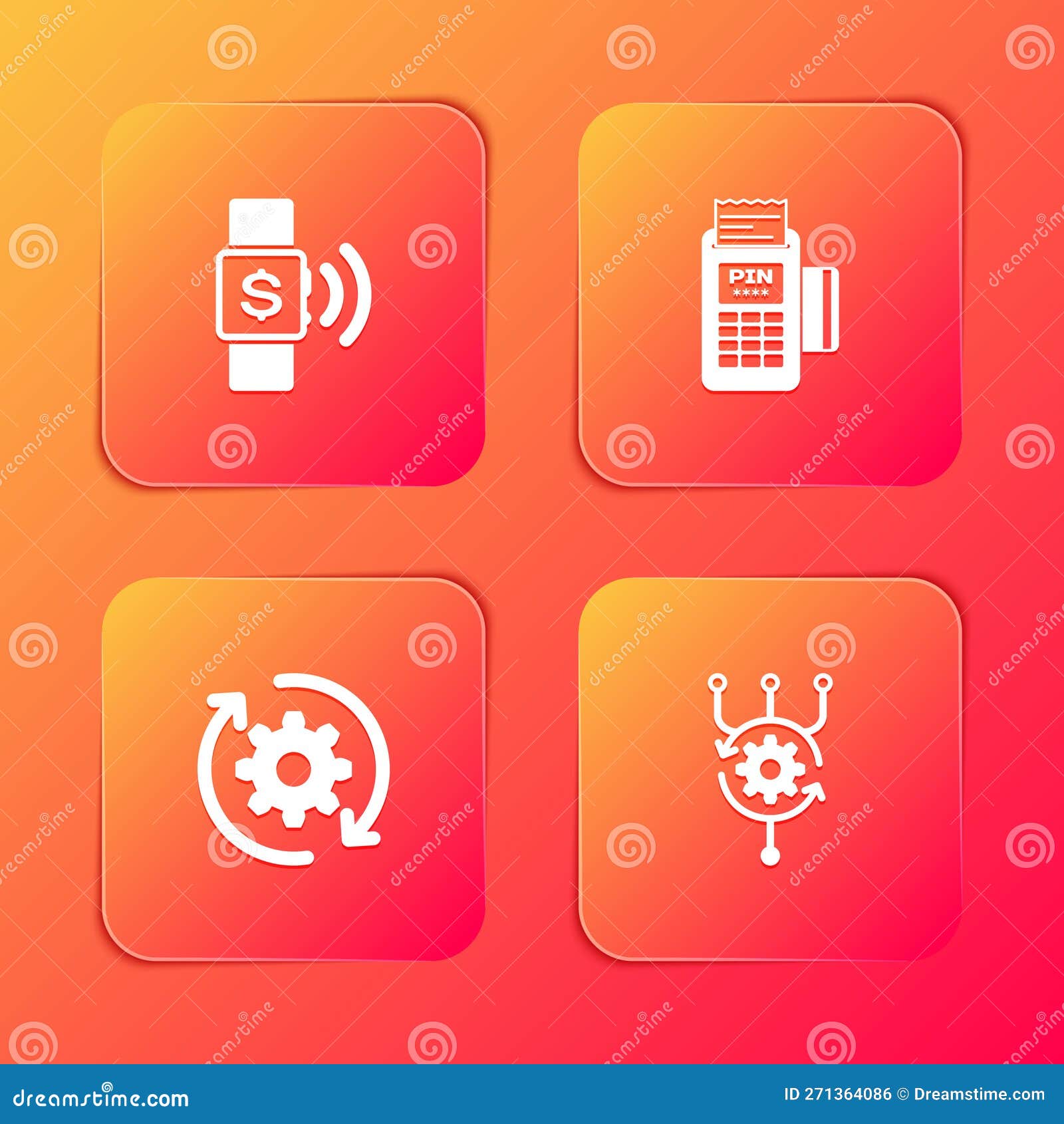 Set Contactless Payment, POS Terminal, Gear and Arrows As Workflow and ...