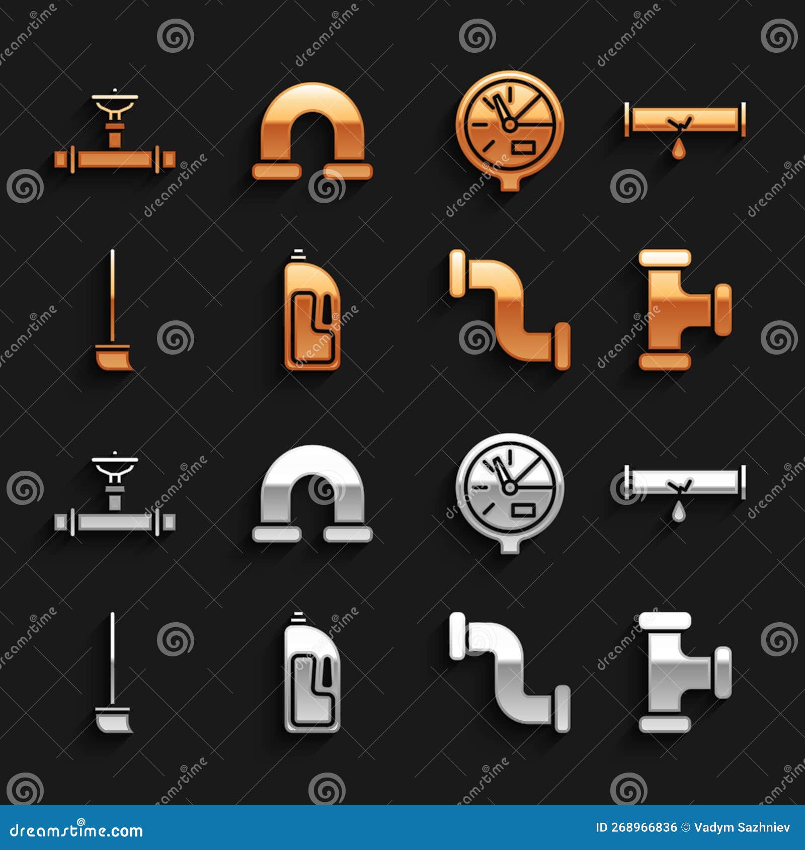 Set Container with Drain Cleaner, Broken Pipe Leaking Water, Industry ...