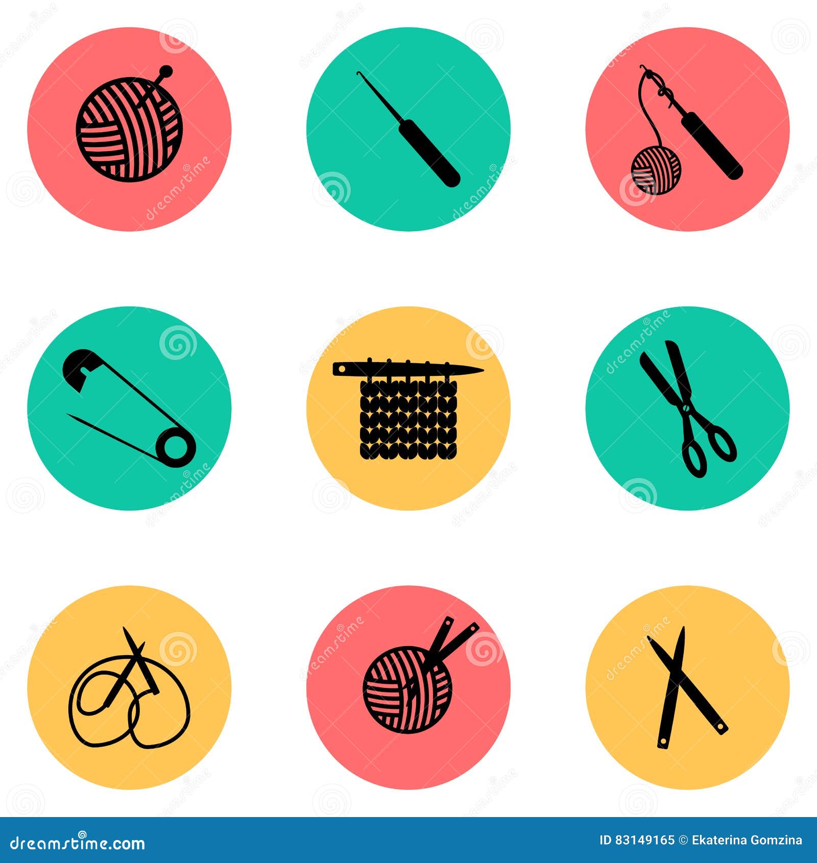Set Contains Nine Icons Describing Knitting Process Stock Vector ...