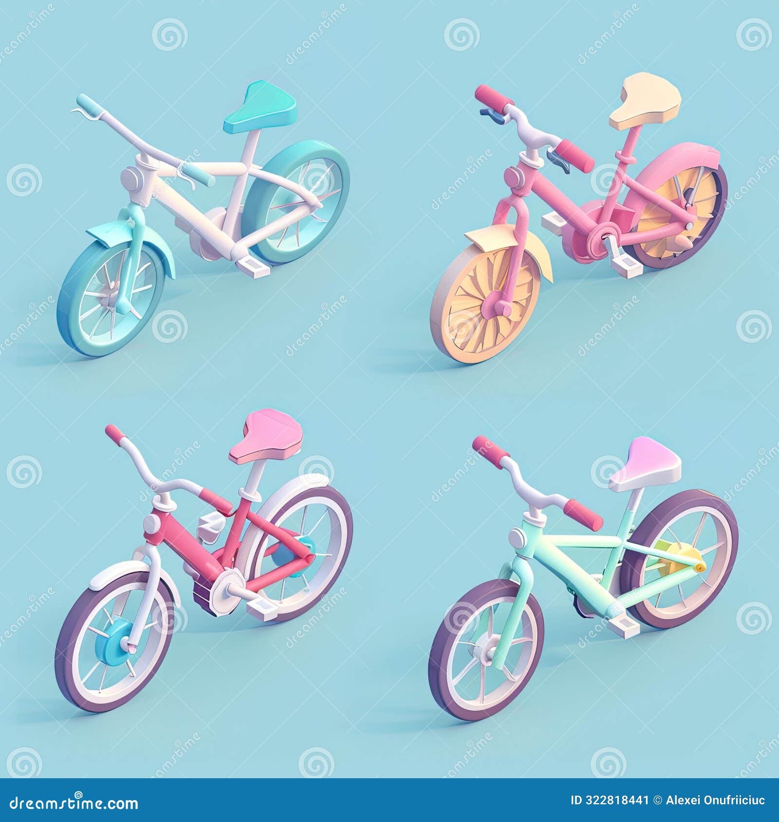 The Set Contains Various Types of Bicycles, Including Wheels and Tires ...