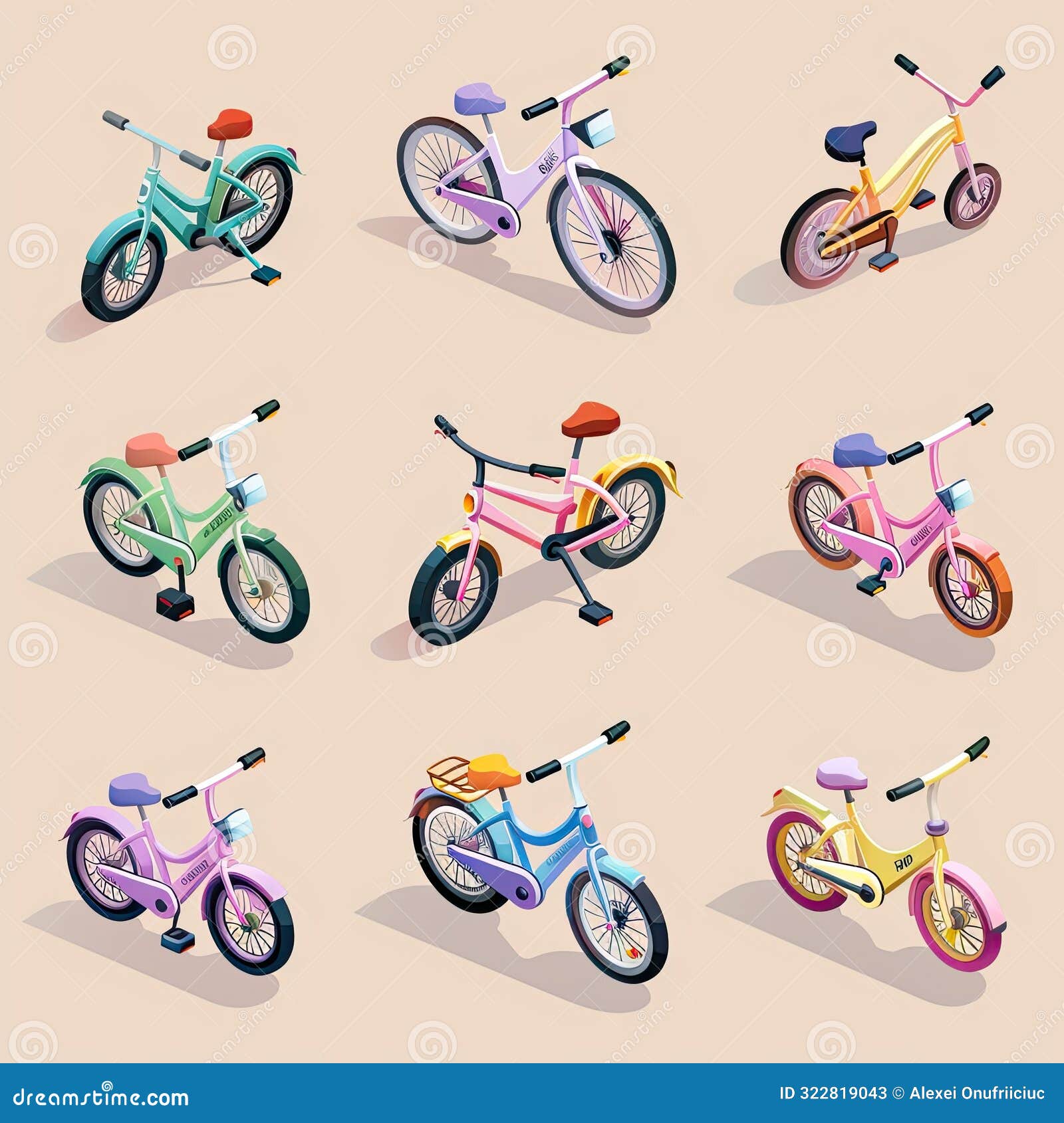 The Set Contains Various Types of Bicycles, Including Wheels and Tires ...