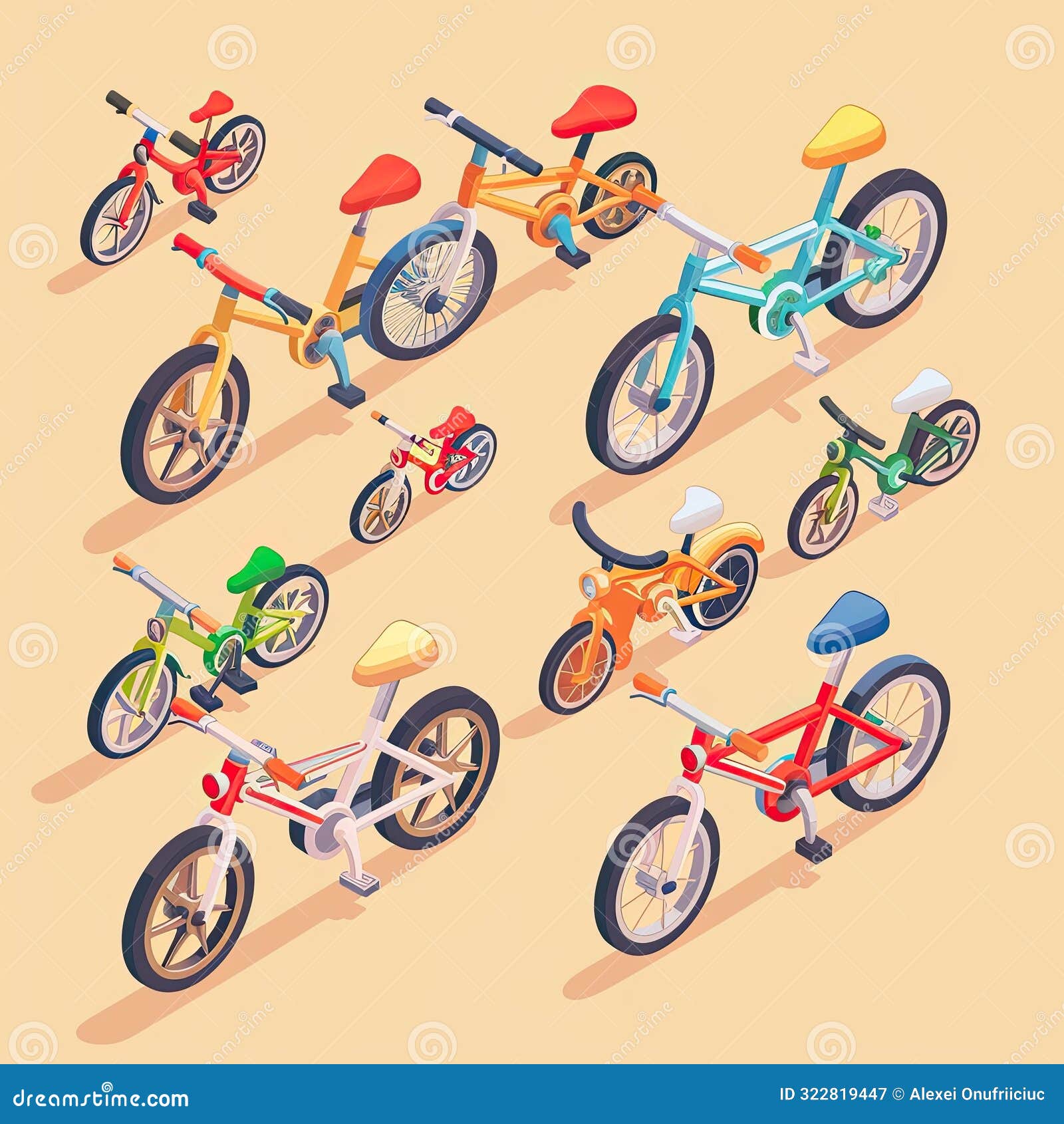The Set Contains Various Types of Bicycles, Including Wheels and Tires ...