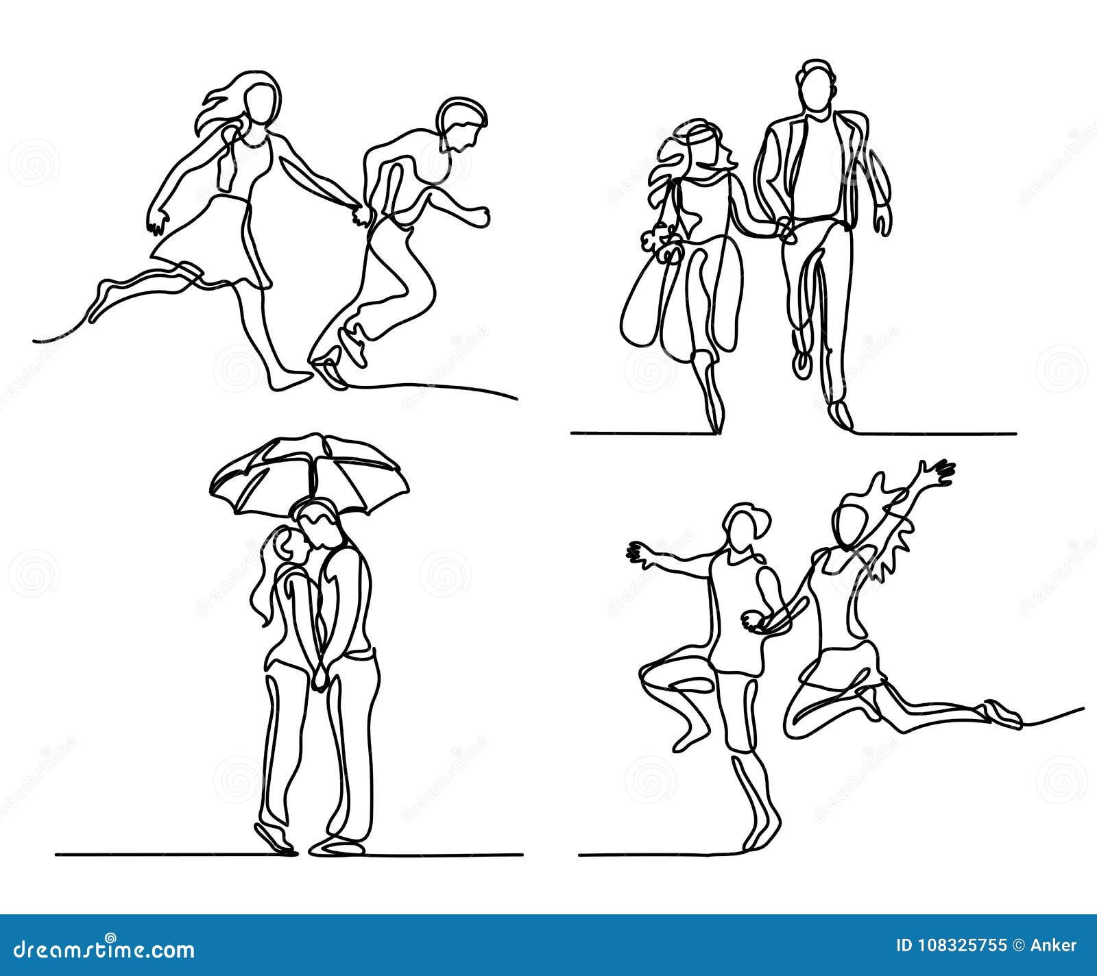 Set Continuous Happy Running Couple Stock Vector - Illustration of ... Set Continuous Happy Running Couple Stock Vector - Illustration of ...