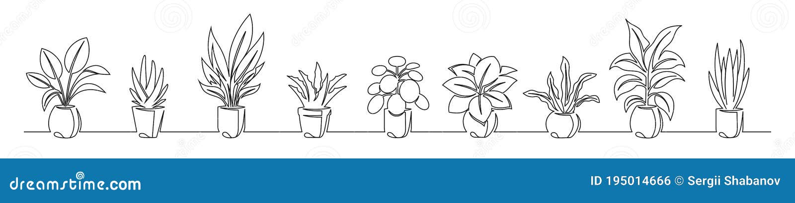 Set of Continuous Line Drawing of a Flowers in a Pots Stock Vector ...