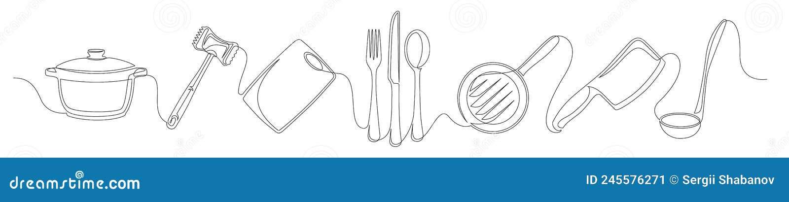 Set of Continuous One Line Drawing of a Kitchen Elements Stock Vector ...