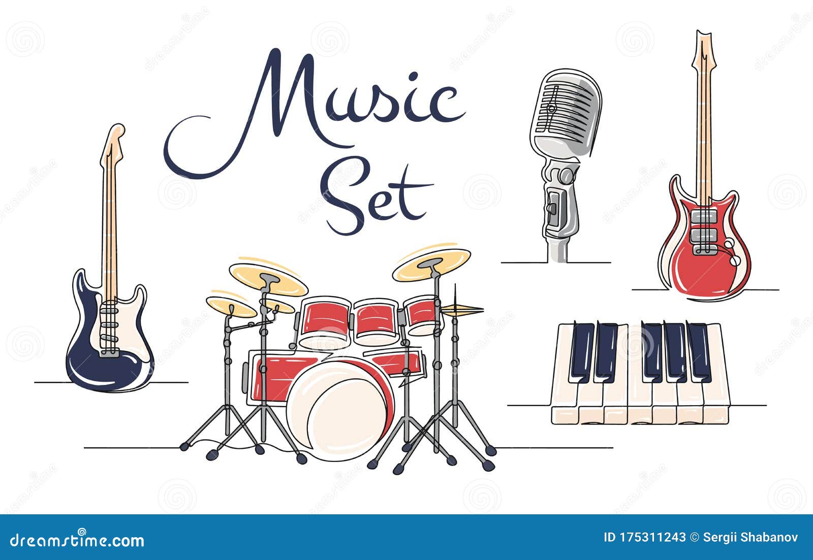 Set Of Continuous One Line Drawing Of A Musical Instruments Cartoon ...