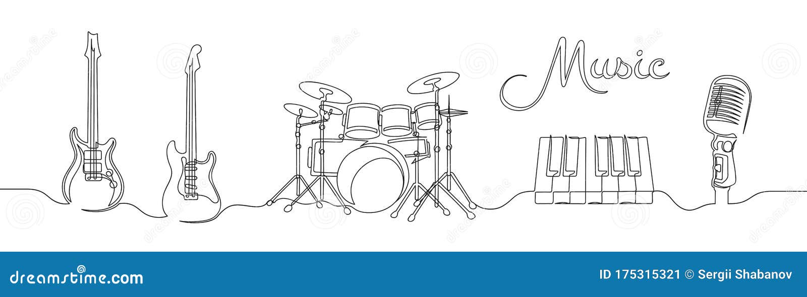 Set of Continuous One Line Drawing of a Musical Instruments Stock ...