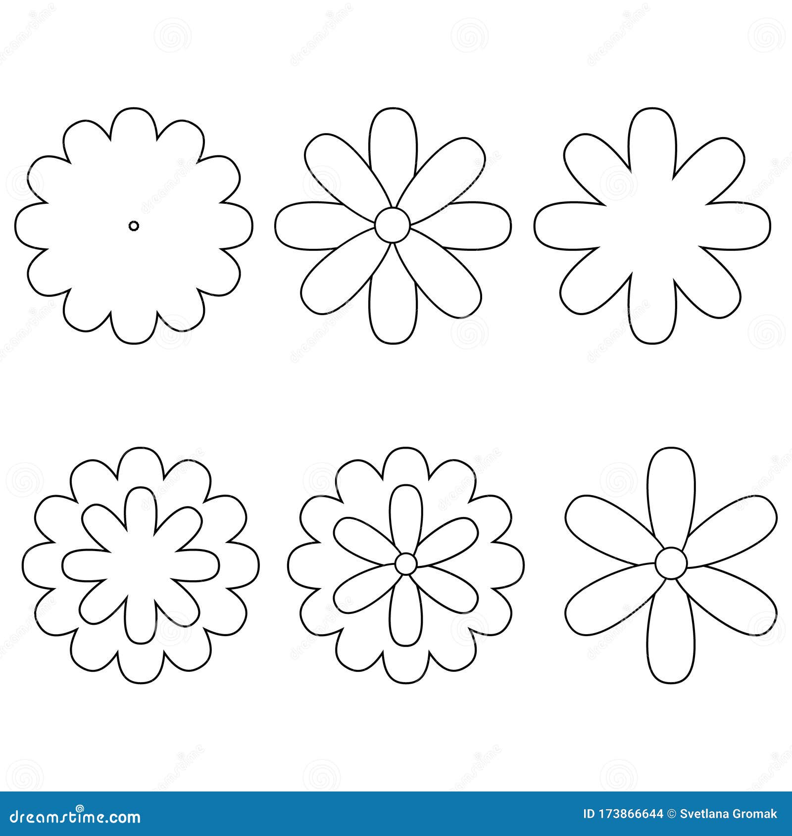 Set of Contour Flowers Isolated on a White Background.Simple Flowers ...
