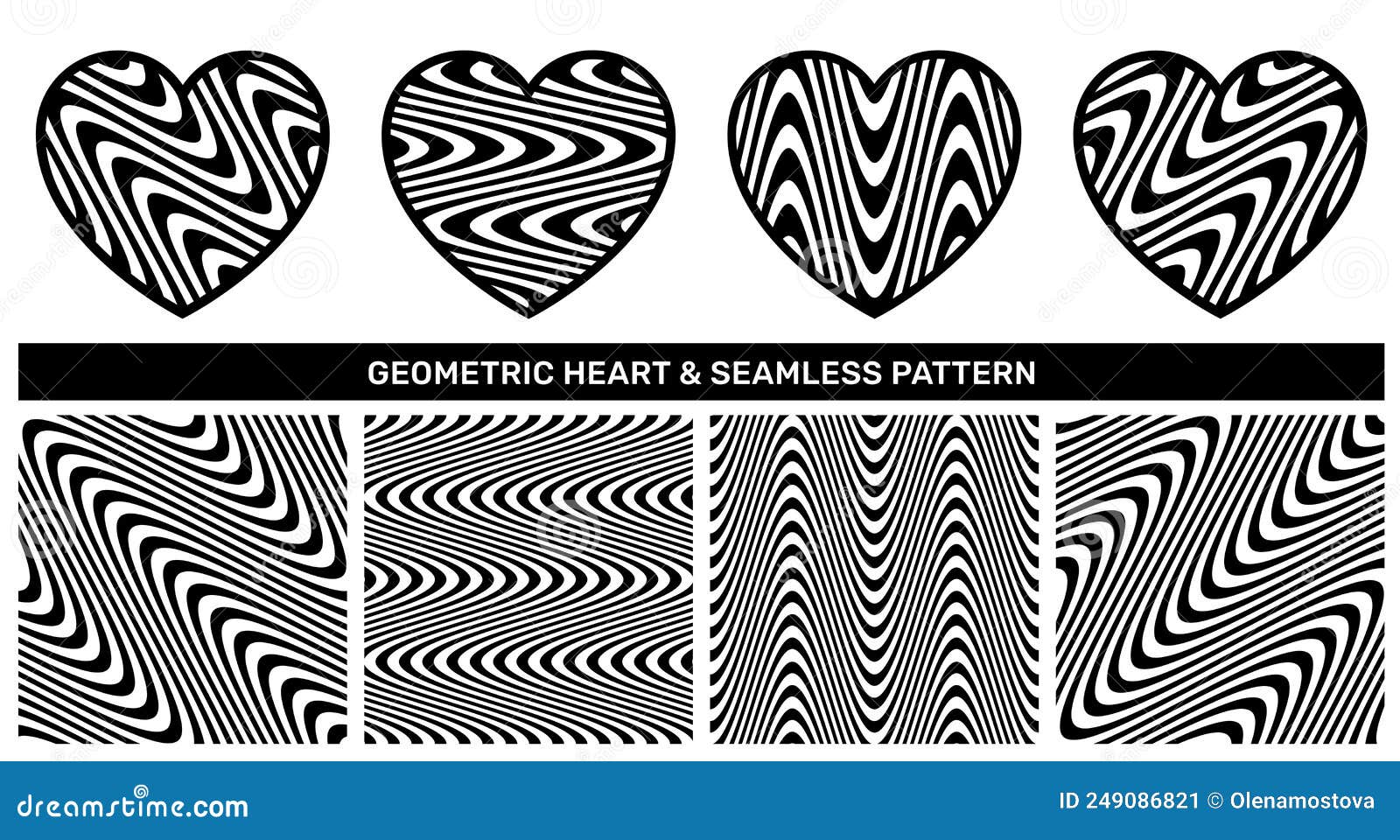 Geometric Wavy Heart and Seamless Pattern Stock Vector - Illustration ...