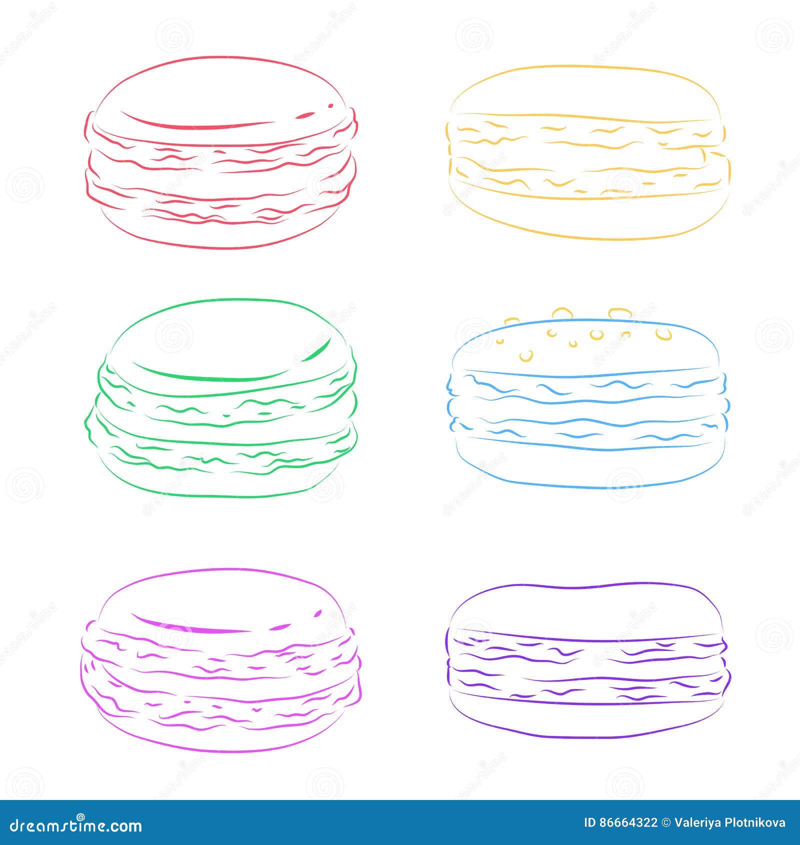 Set of Contour Multicolored Macaroon. Stock Vector - Illustration of ...