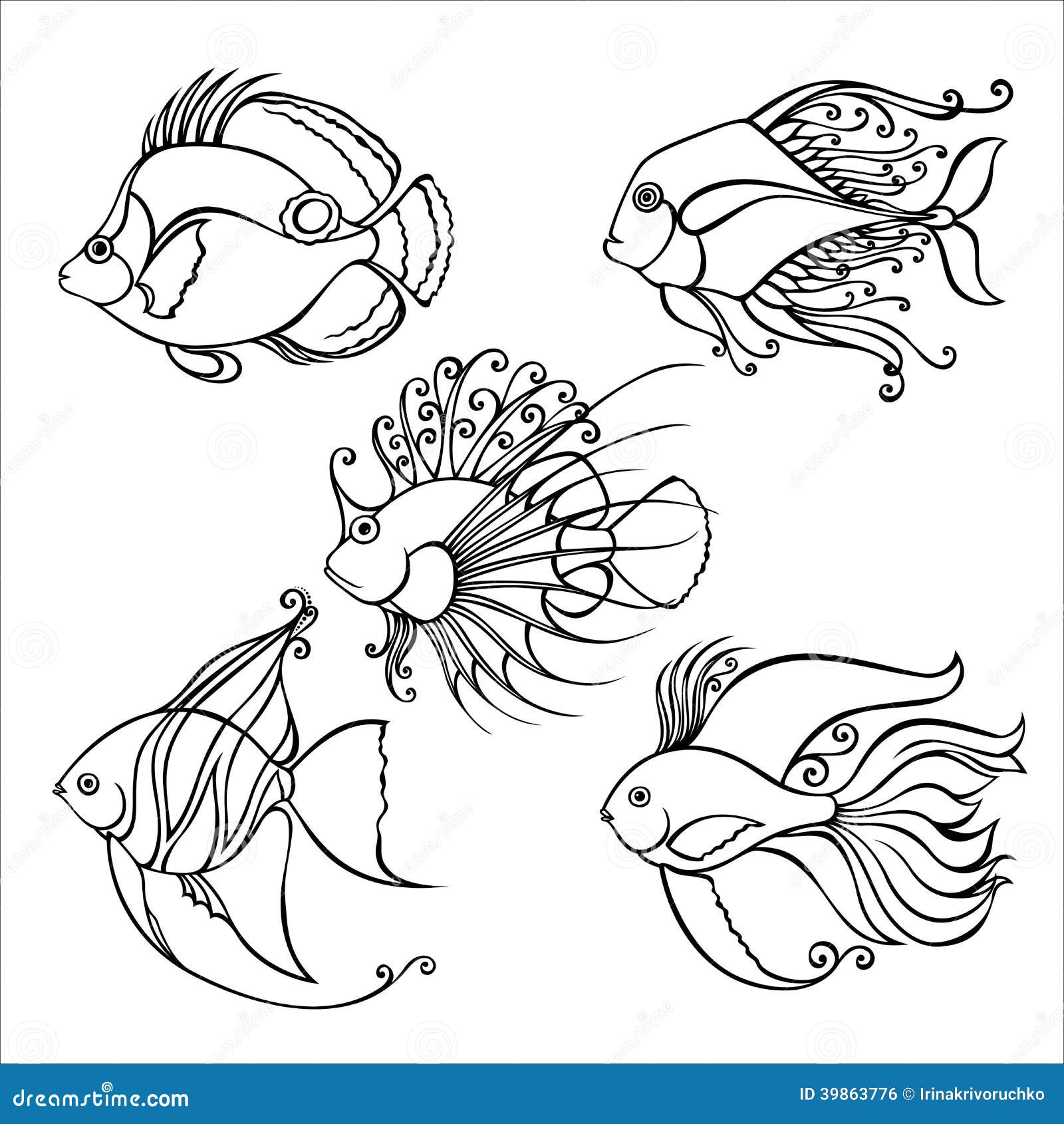 Set of Contour Sea Fishes. stock vector. Illustration of decor - 39863776
