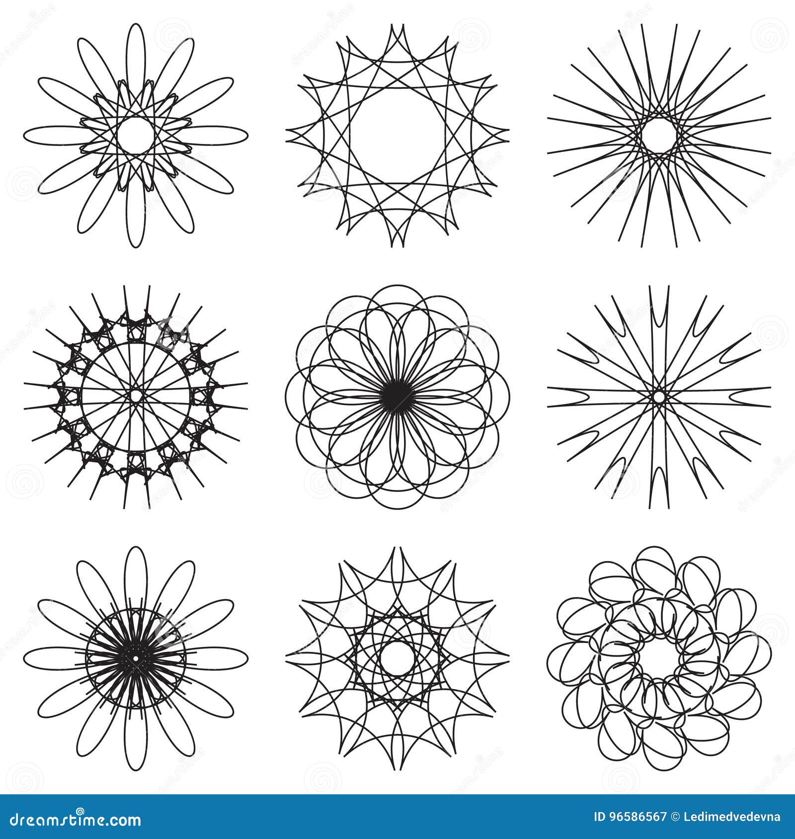 Set of Contour Spirographic Symbols. Vector Illustration Stock Vector ...