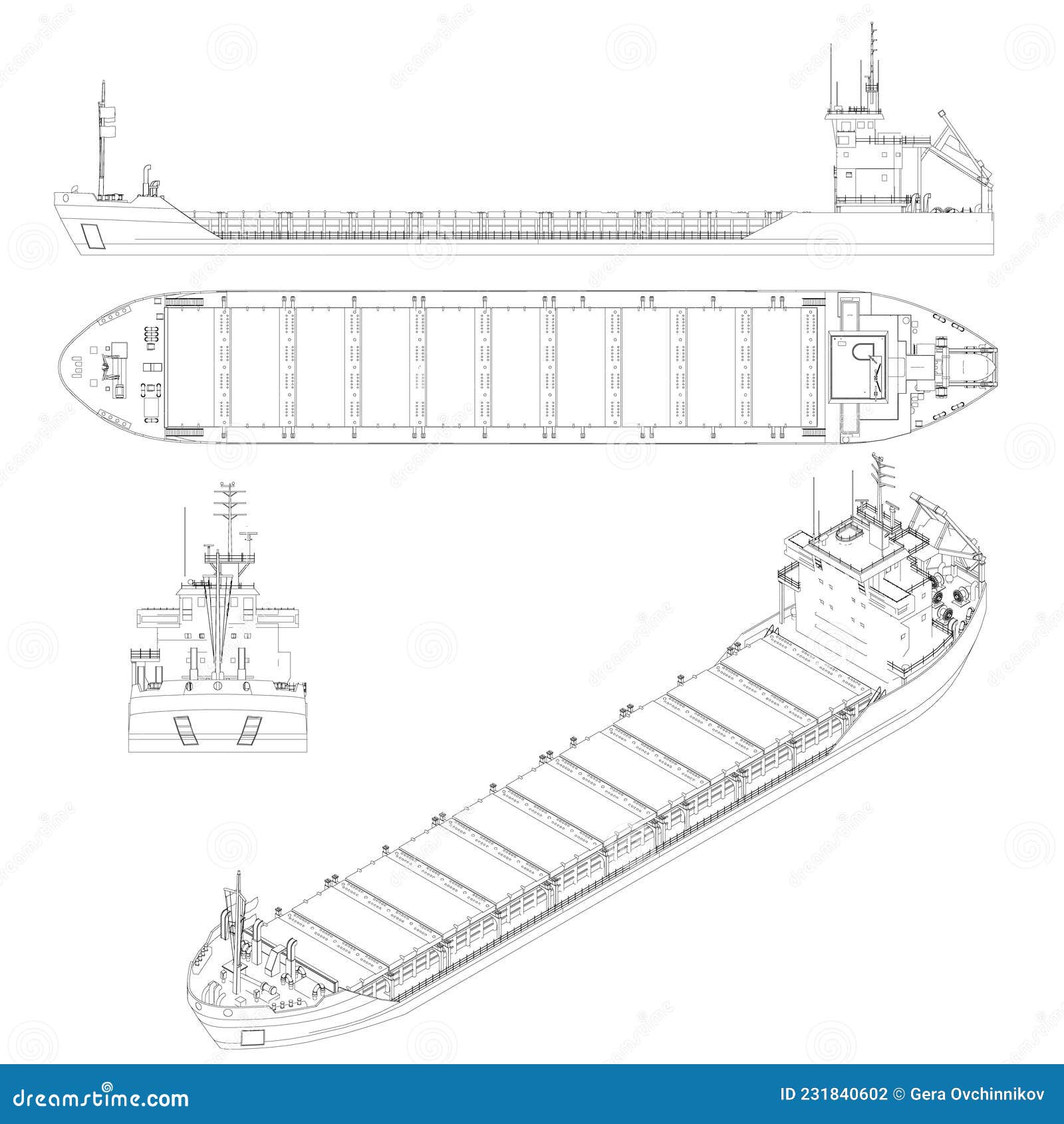 Set with the Contours of a Cargo Ship for Containers from Black Lines ...