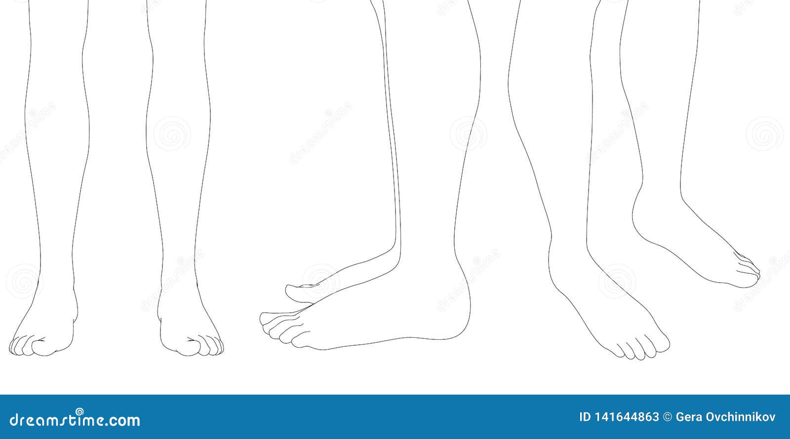 Set with Contours of Human Legs. Feet with Different Types of Black ...