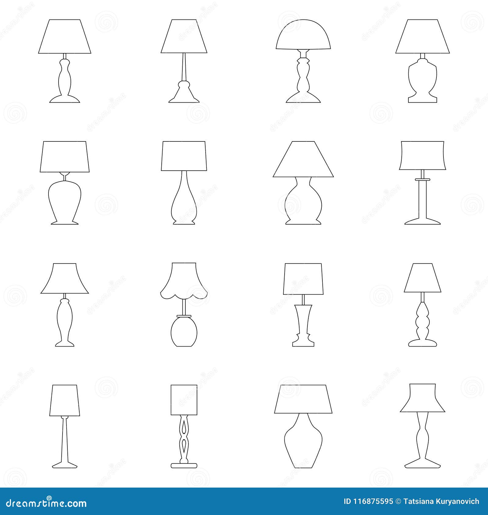 Set of Contours of Lamps, Vector Illustration Stock Vector ...