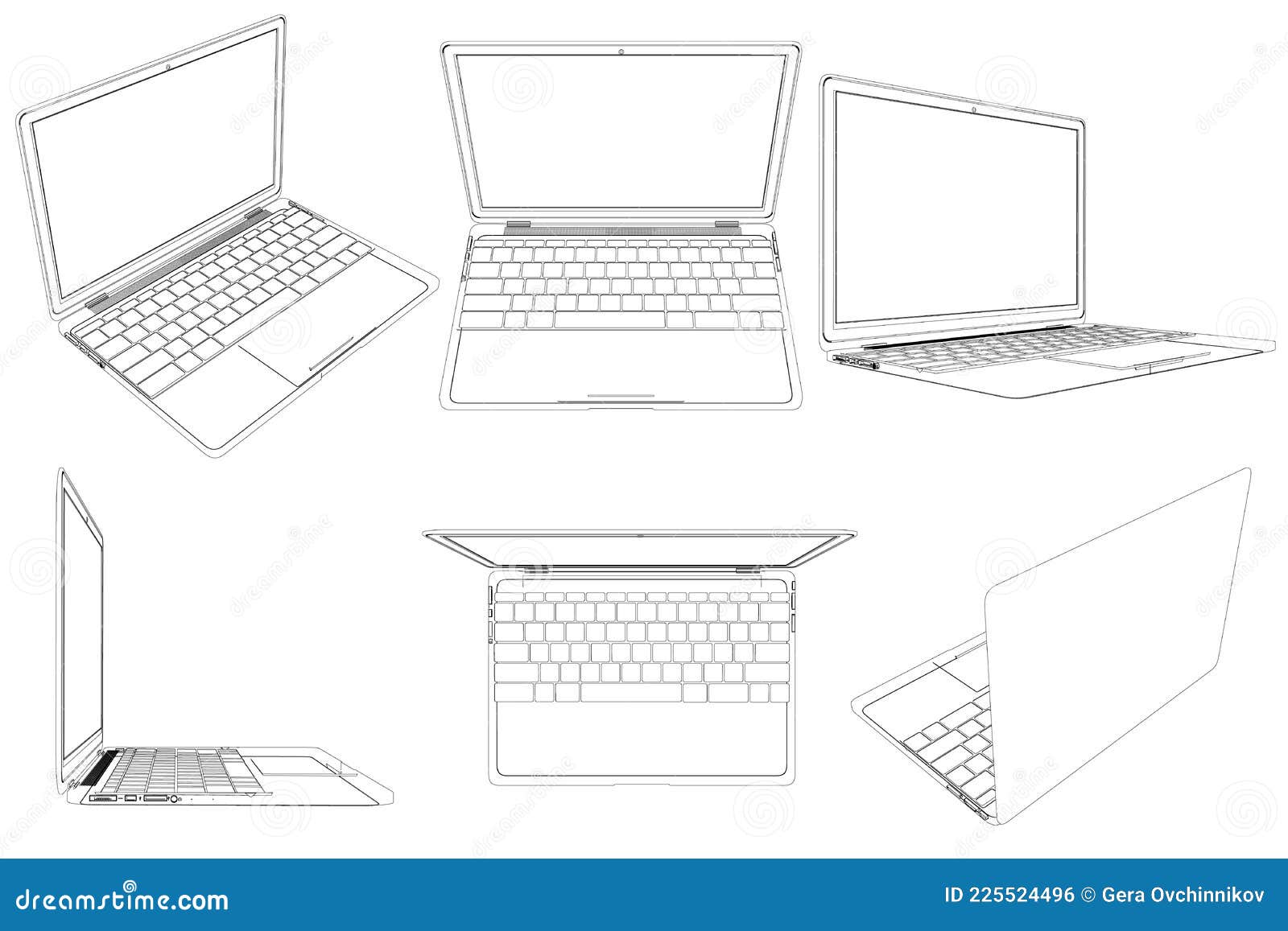 Set with the Contours of a Laptop in Different Positions Isolated on a ...