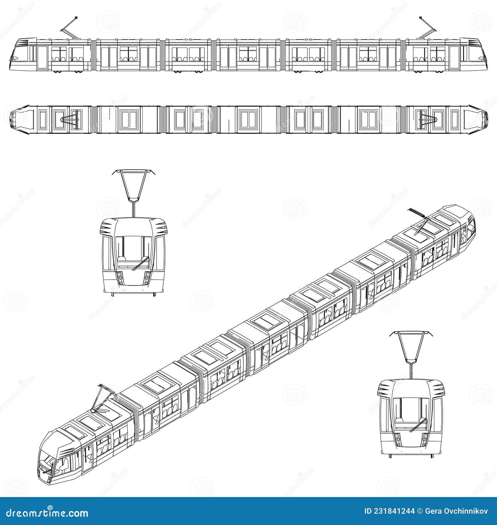 Set with the Contours of a Passenger Train from Black Lines Isolated on ...