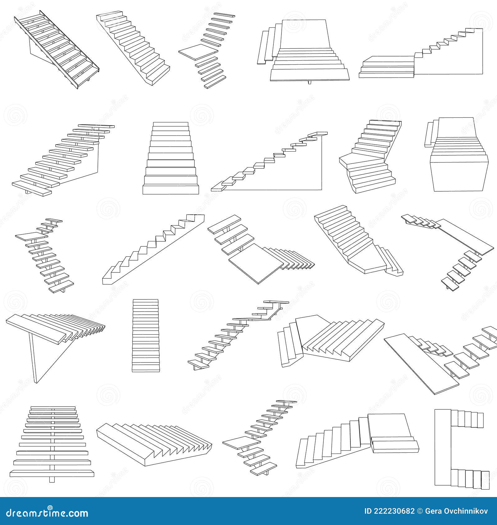 A Set Of Stairs In Different Angles. Functional Elements Of Interior ...