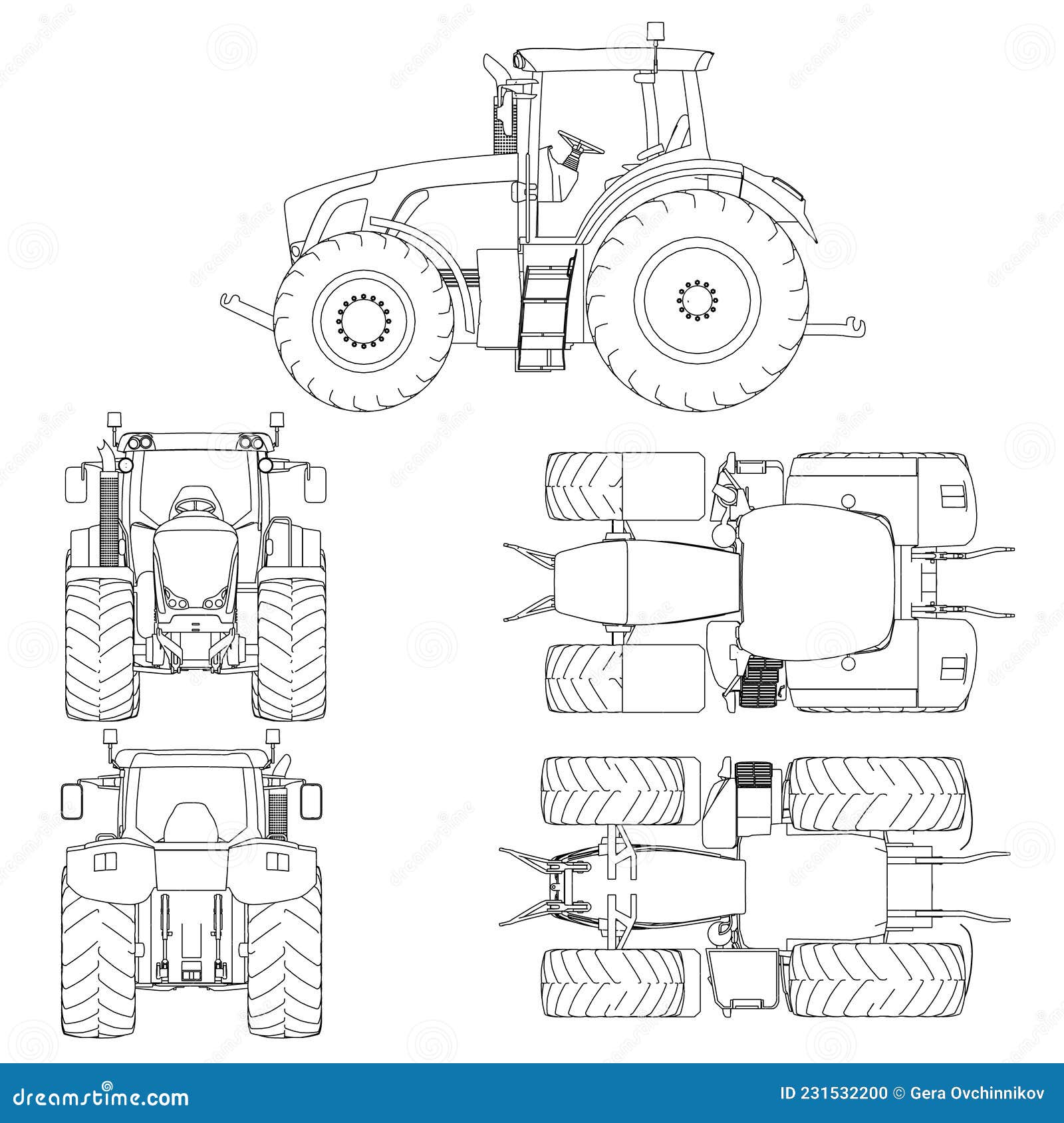 Set with the Contours of the Tractor from Black Lines Isolated on White ...
