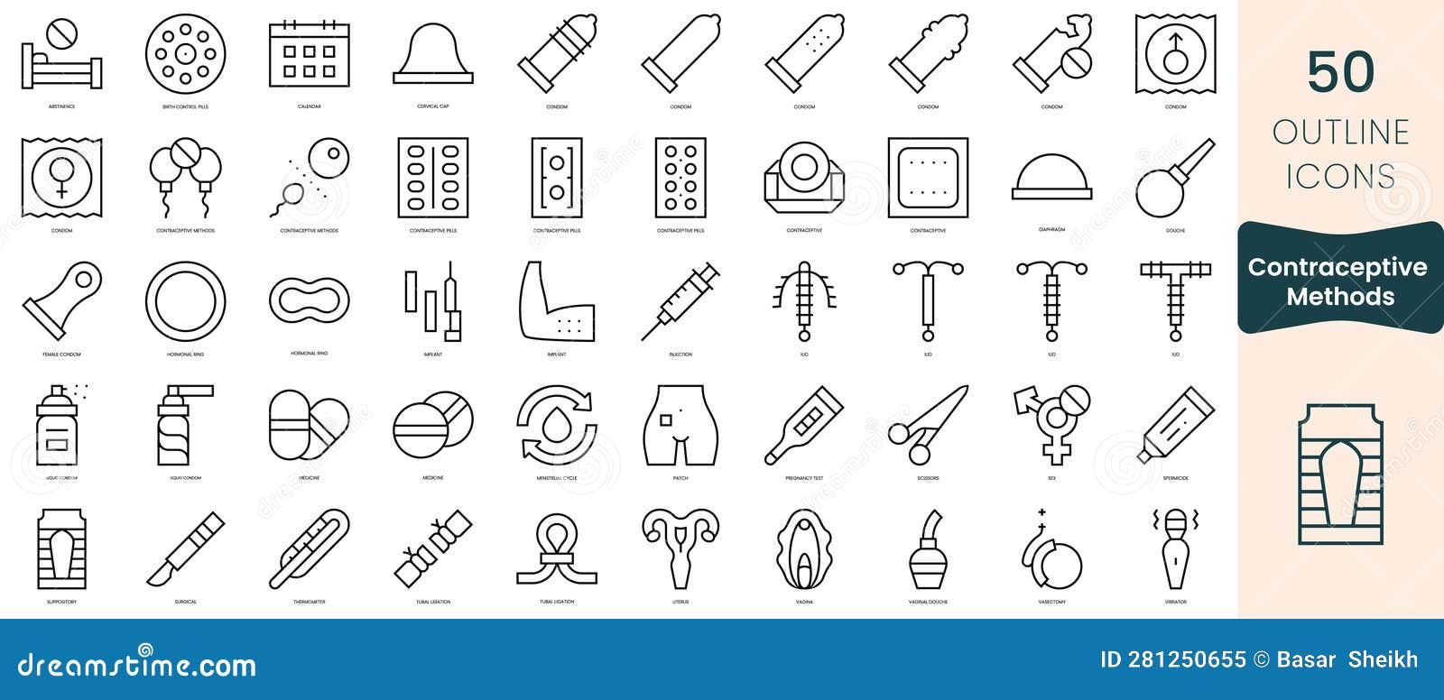 Set of Contraceptive Methods Icons. Thin Linear Style Icons Pack Stock ...