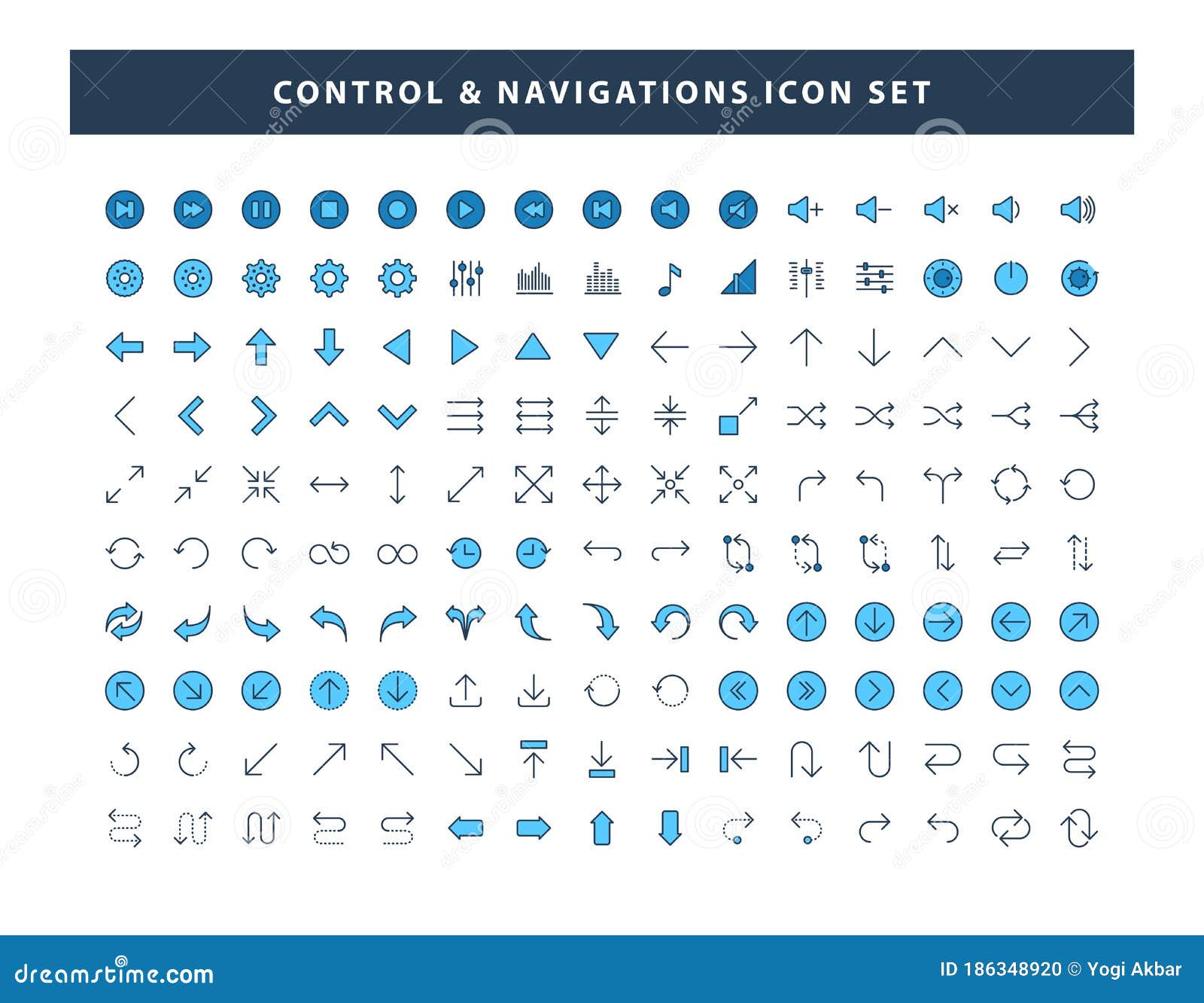 Set of Control and Navigations Icon with Filled Outline Style Design ...