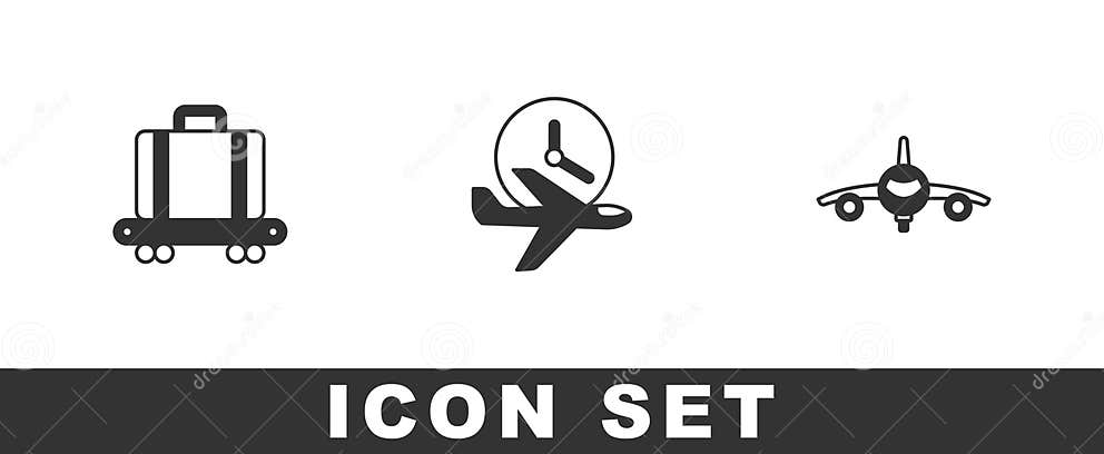 Set Conveyor Belt with Suitcase, Flight Time and Plane Icon. Vector ... Set Conveyor Belt with Suitcase, Flight Time and Plane Icon. Vector ...