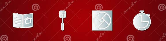 Set Cookbook, Spatula, Ventilation and Kitchen Timer Icon. Vector Stock ...