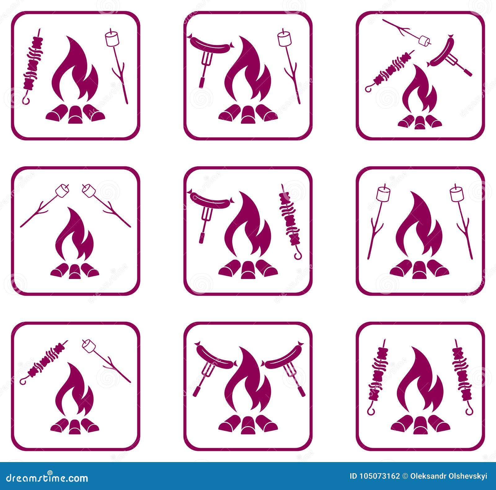 Set of Cooking on Campfire Icons Stock Vector - Illustration of ...