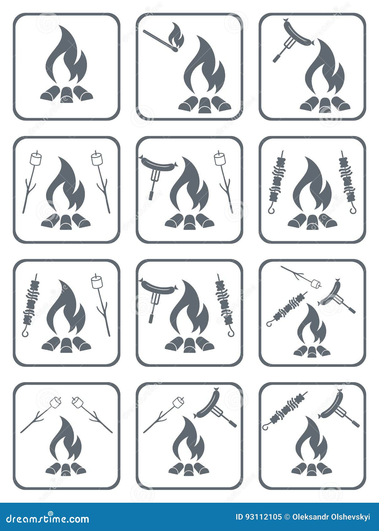 Set of Cooking on Campfire Icons Stock Vector - Illustration of dinner ...