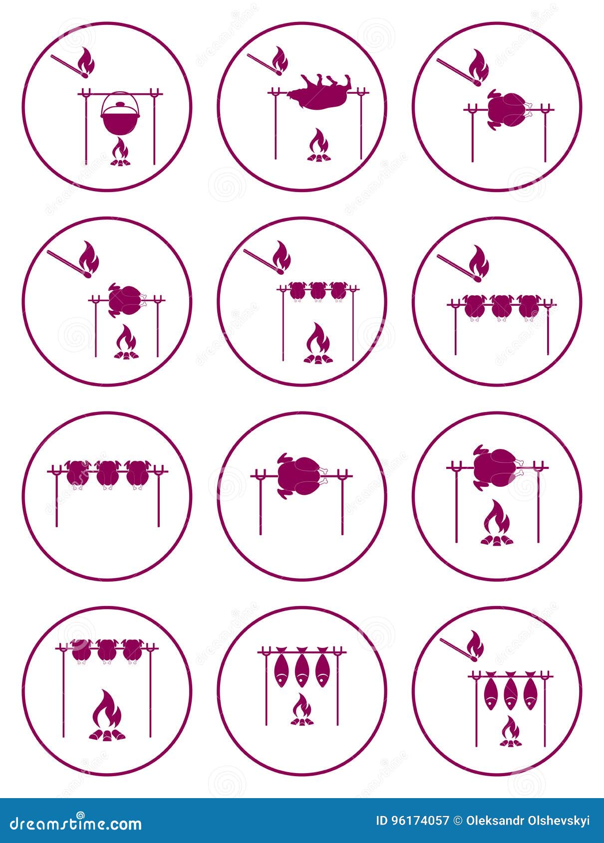 Set of Cooking on Campfire Icons Stock Vector - Illustration of chicken ...