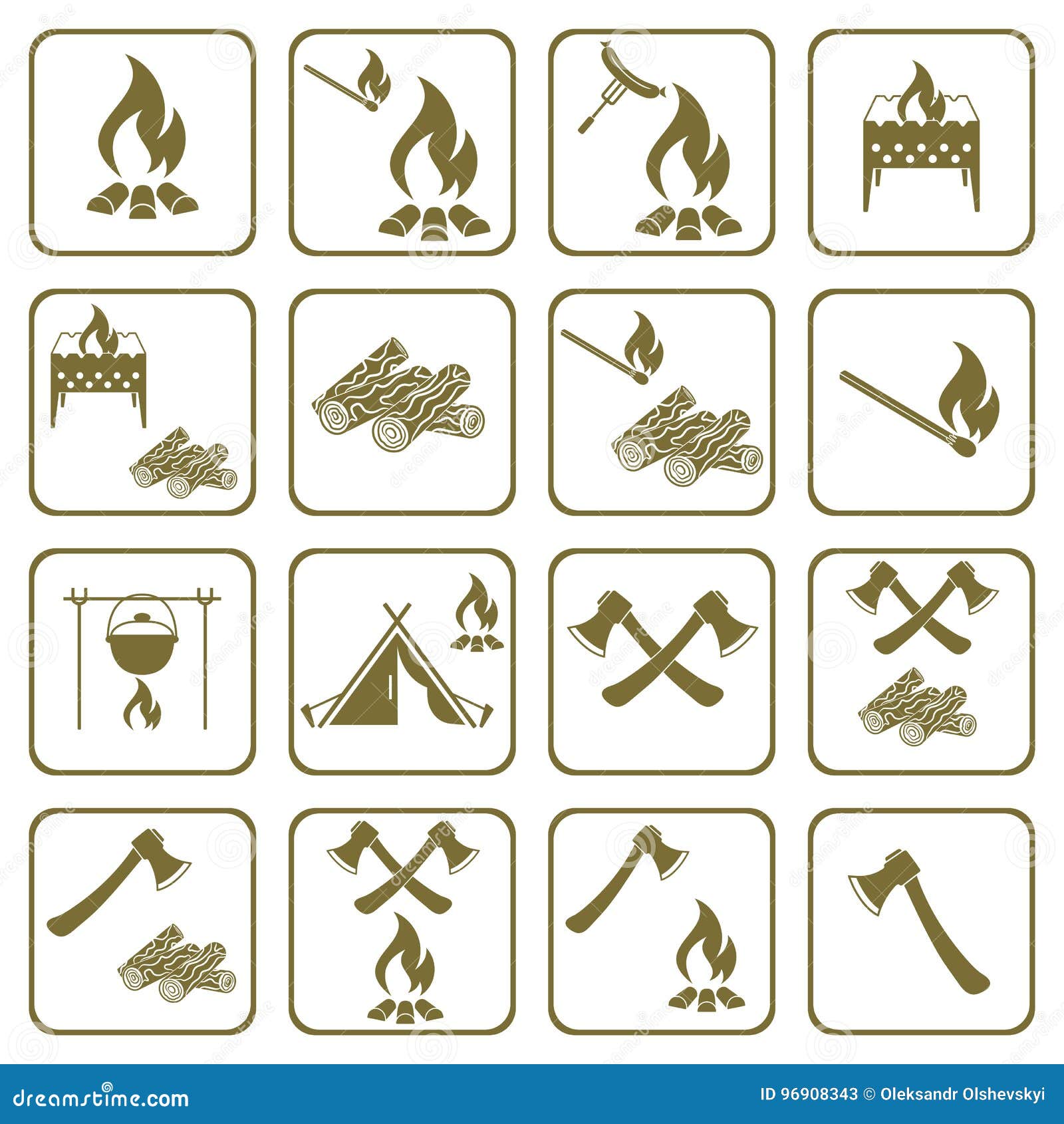 Set of Cooking on Campfire Icons Stock Vector - Illustration of skewer ...