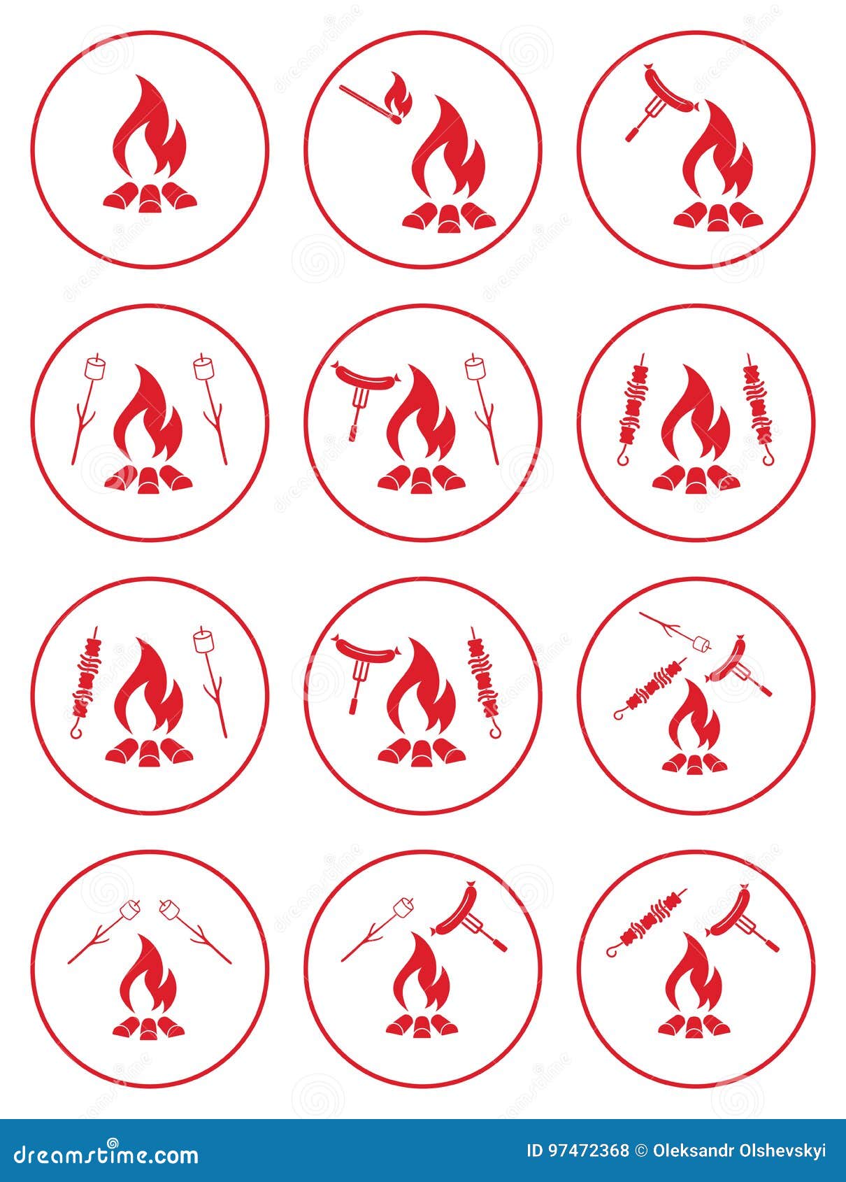Set of Cooking on Campfire Icons Stock Vector - Illustration of grill ...