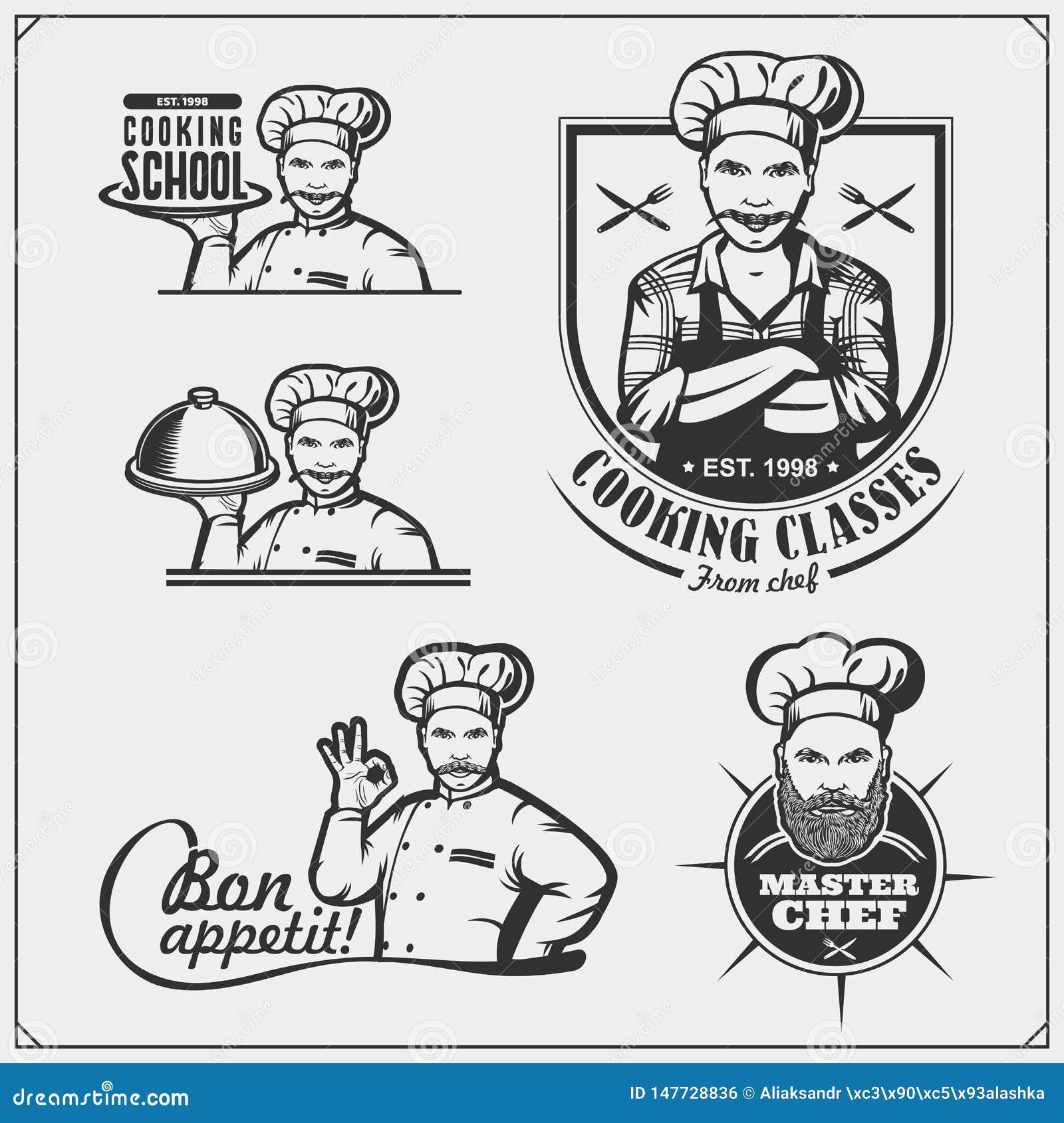 Set of Cooking Classes with Chef Cook Emblems, Labels and Design ...