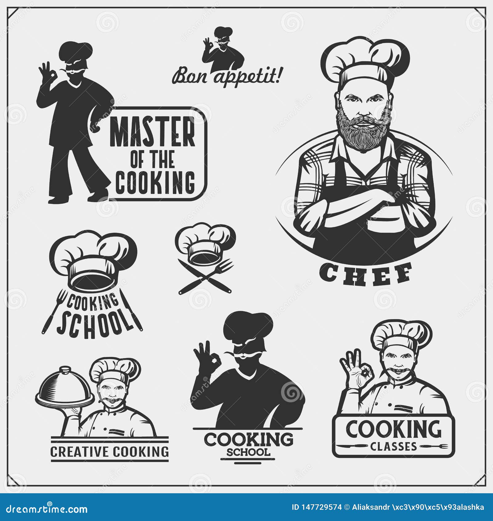 Set of Cooking Classes with Chef Cook Emblems, Labels and Design ...