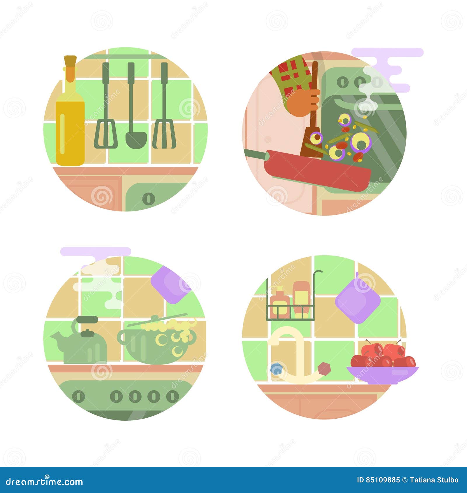 Set of Cooking Illustrations Stock Vector - Illustration of flat ...