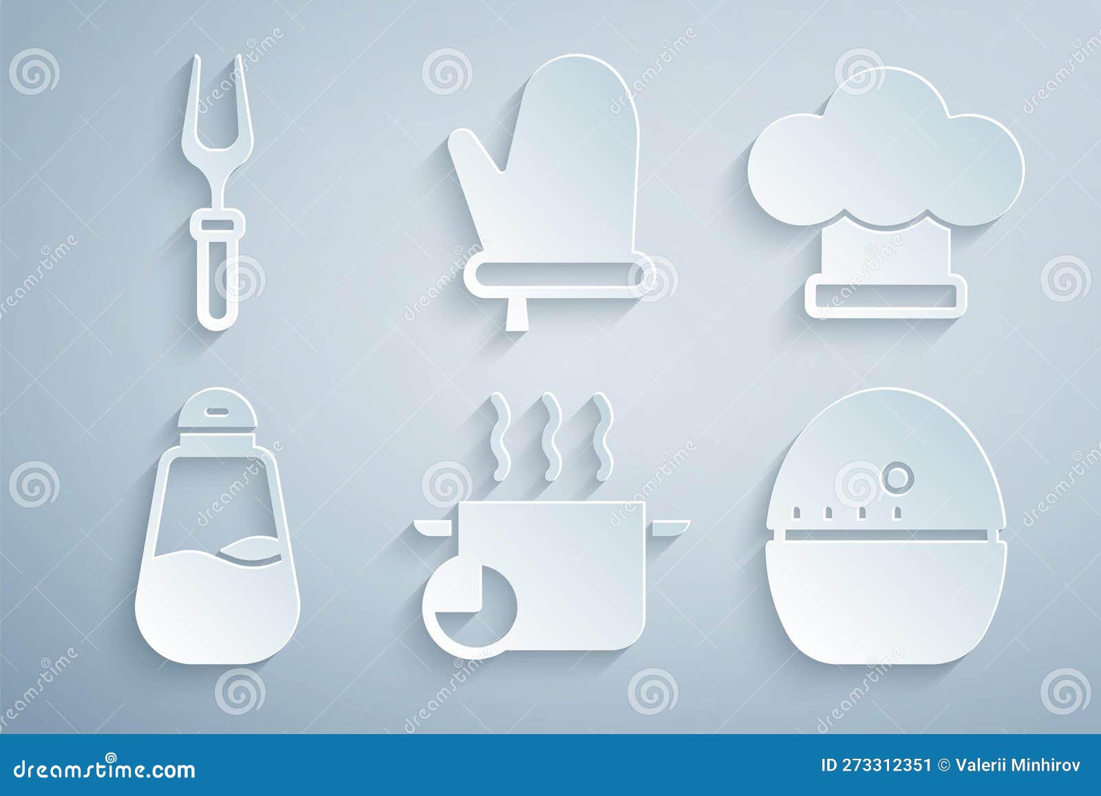 Set Cooking Pot, Chef Hat, Salt, Kitchen Timer, Oven Glove and Barbecue ...