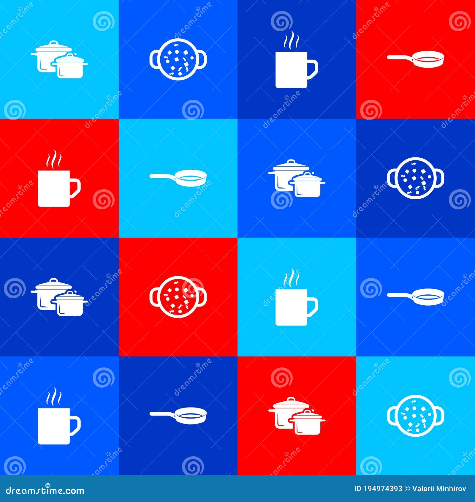 Set Cooking Pot, Soup, Coffee Cup and Frying Pan Icon. Vector Stock ...