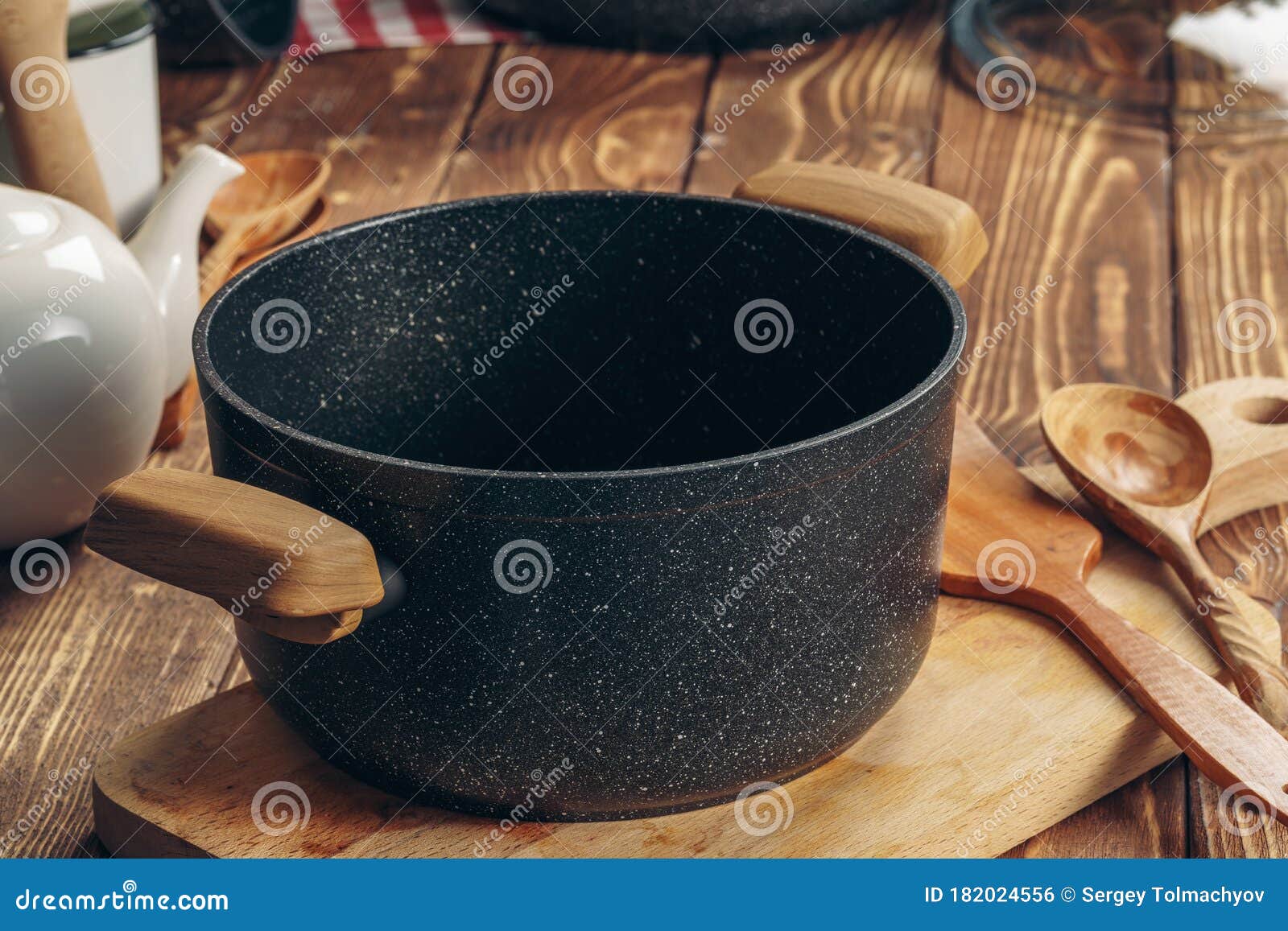 Set of Cookware Utensils on a Kitchen Counter Stock Photo - Image of ...