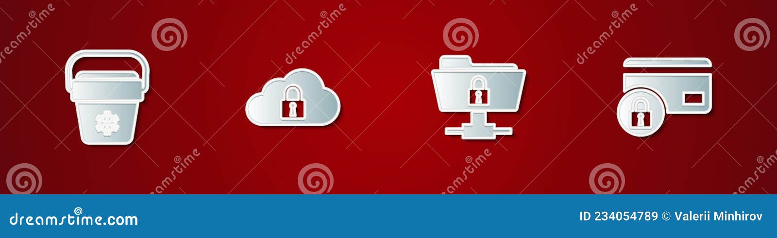 Set Cooler Bag, Cloud Computing Lock, FTP Folder and and Credit Card with Icon. Vector Stock ...