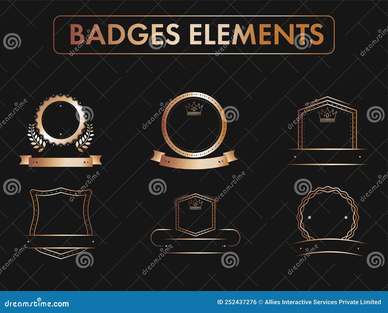 Set of Copper Badge or Label Elements on Black Stock Illustration ...