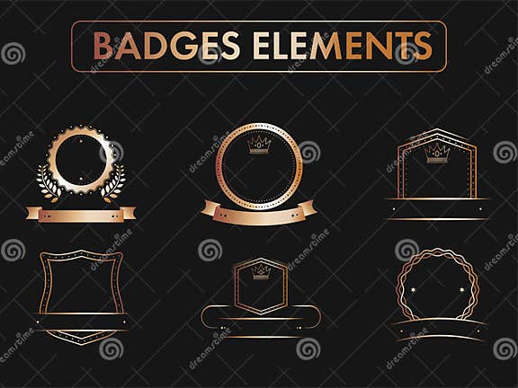 Set of Copper Badge or Label Elements on Black Stock Illustration ...
