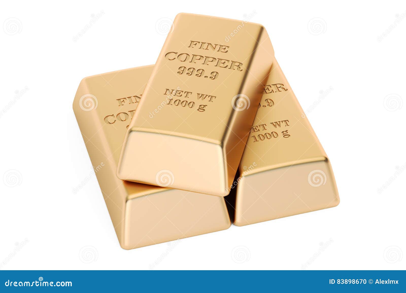 Set of Copper Ingots, 3D Rendering Stock Illustration - Illustration of ...