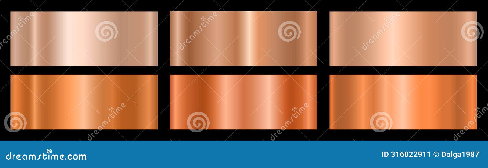 A Set of Copper Metallic Glossy Gradients on a Black Background Texture ...