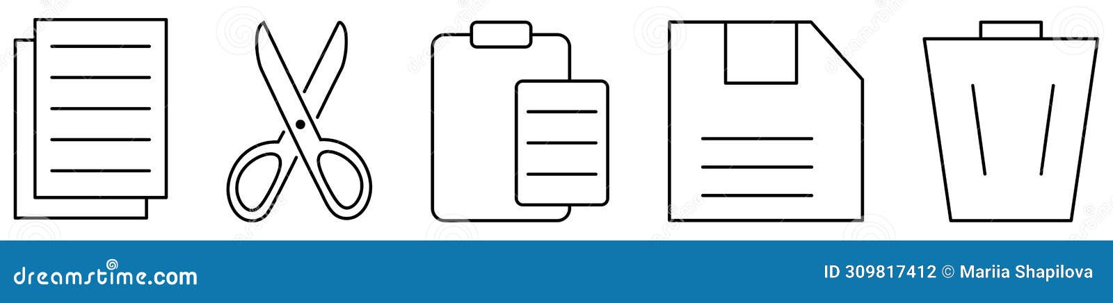 Set of Copy, Paste, Cut, Save and Delete Icons Stock Vector ... Set of Copy, Paste, Cut, Save and Delete Icons Stock Vector ...