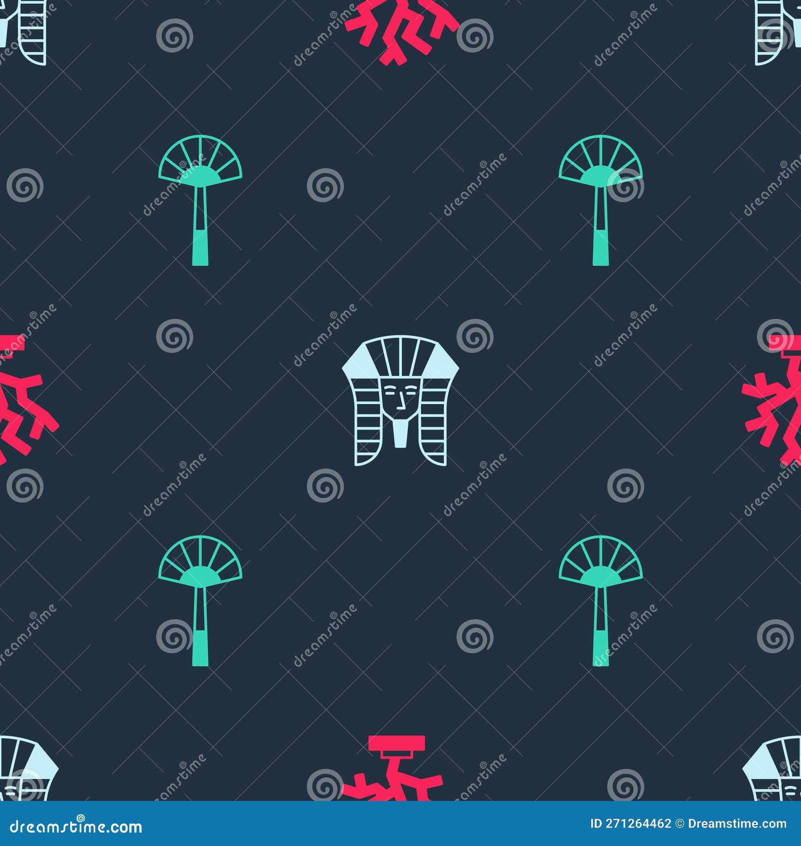 Set Coral, Egyptian Pharaoh and Fan on Seamless Pattern. Vector Stock ...